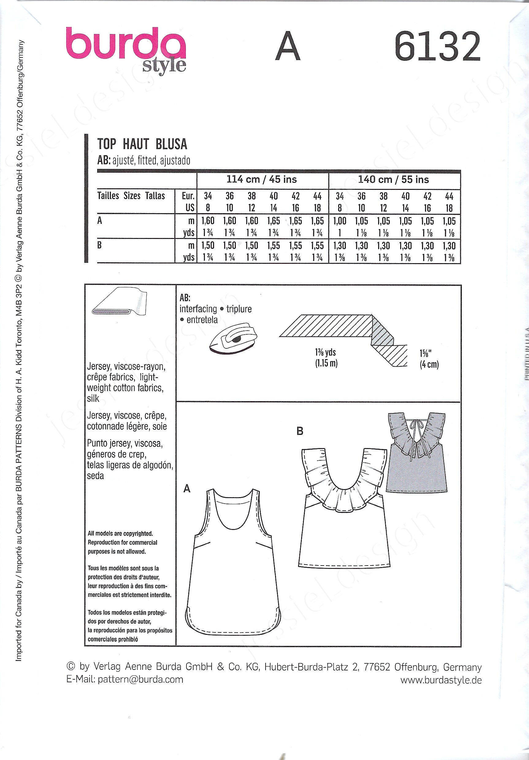 Uncut Burda Style Sewing Pattern 6132 Style Summer Tops Size - Etsy