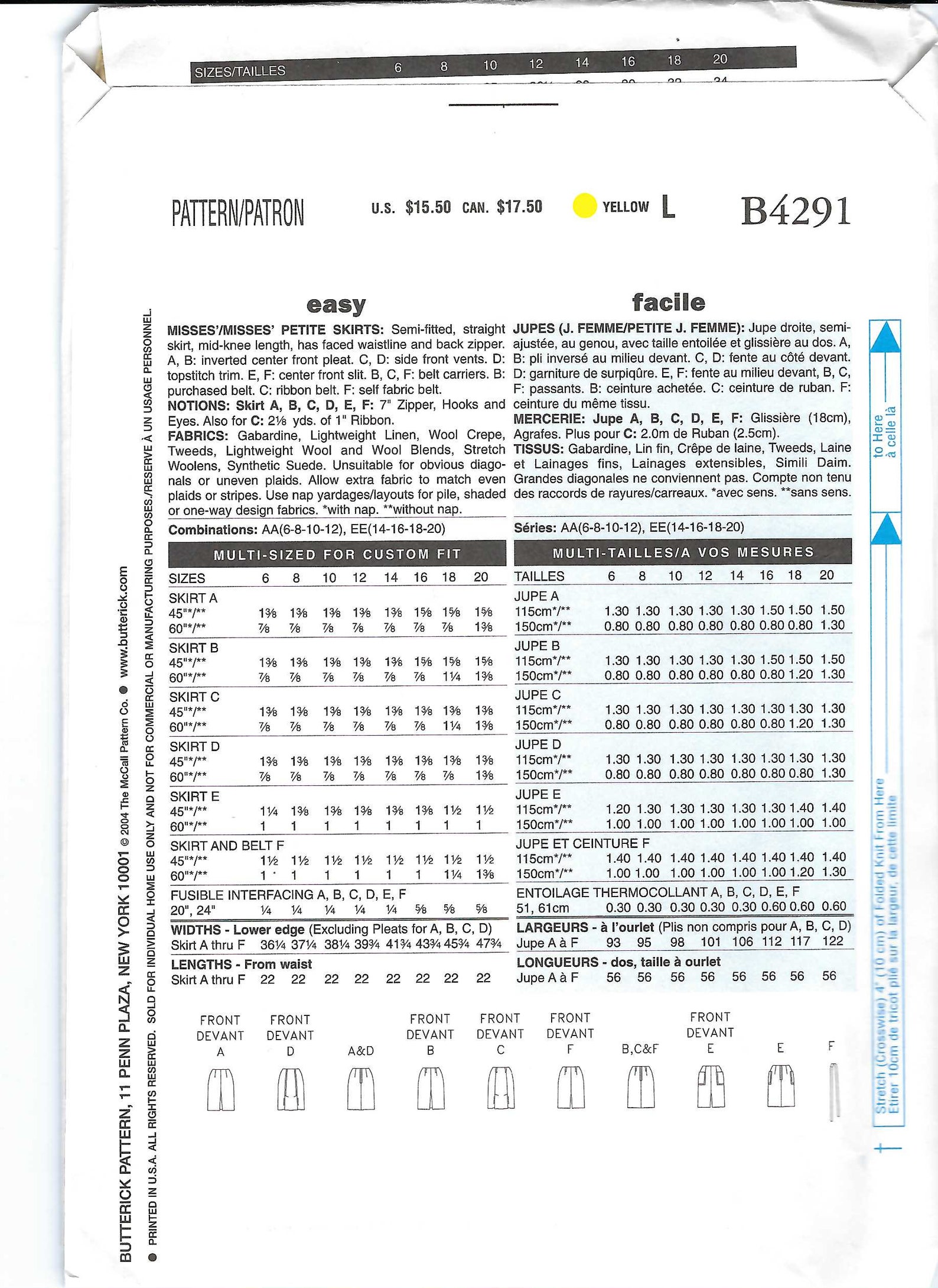 Uncut Butterick Sewing Pattern Size 6-12 14-20 Misses Easy - Etsy