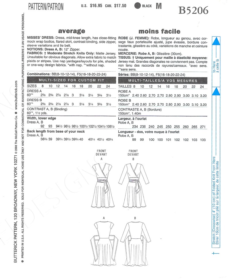 Uncut Butterick Sewing Pattern 5206 Misses' Mock Wrap - Etsy