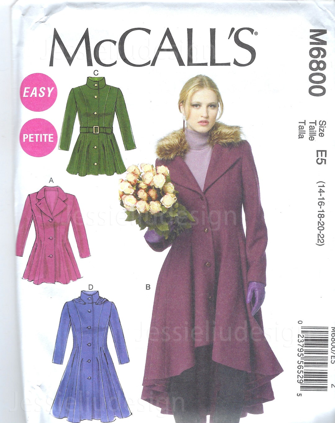 UNCUT Mccalls Sewing Pattern 6800 Misses'/miss Petite Lined Coats, Belt and Detachable Collar ...