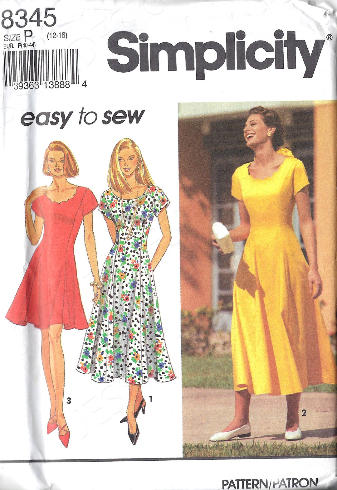 Uncut Vintage Simplicity Sewing Pattern 8345 From 1993. Misses Dress in ...