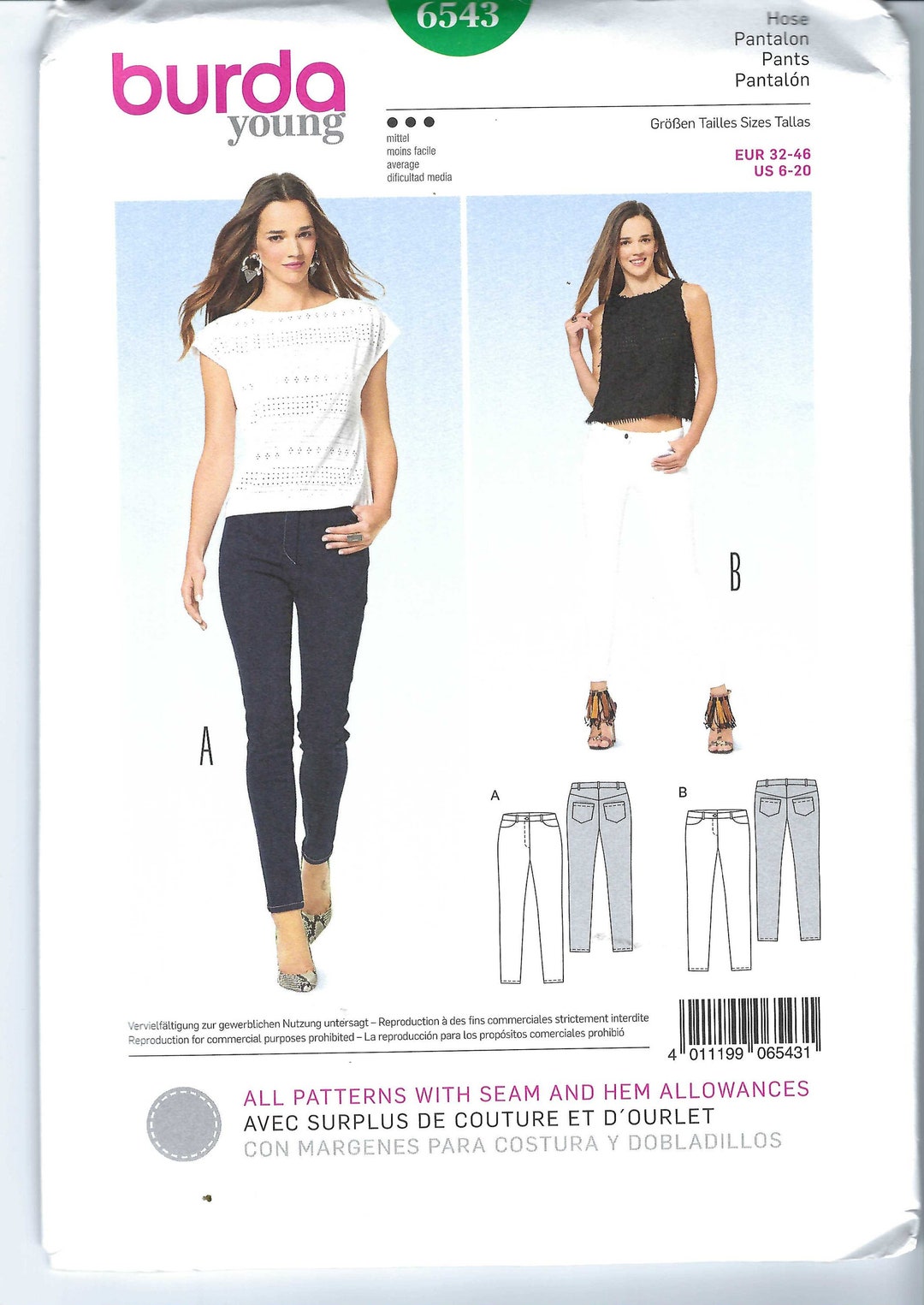 Uncut Burda Style Sewing Pattern Pants - Slim Pants - Jeans 6543 Size 6 ...