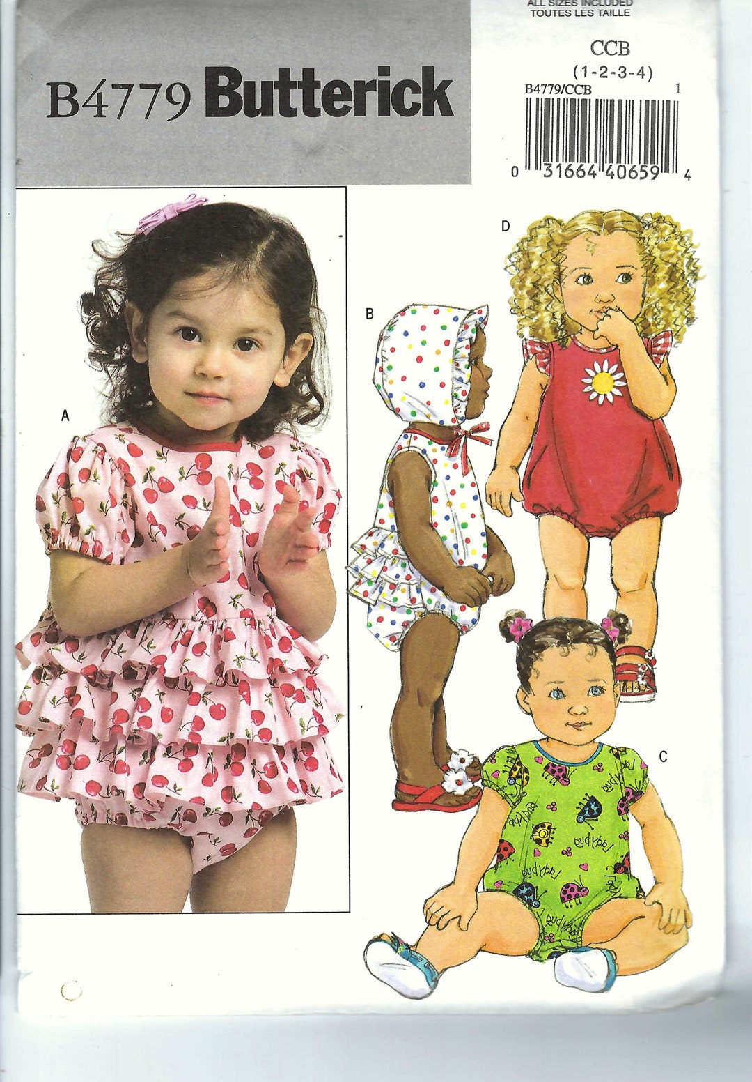 Uncut Butterick Sewing Pattern 4779 CHILD'S TODDLERS Playsuit Romper and Bonnet in Child's ...