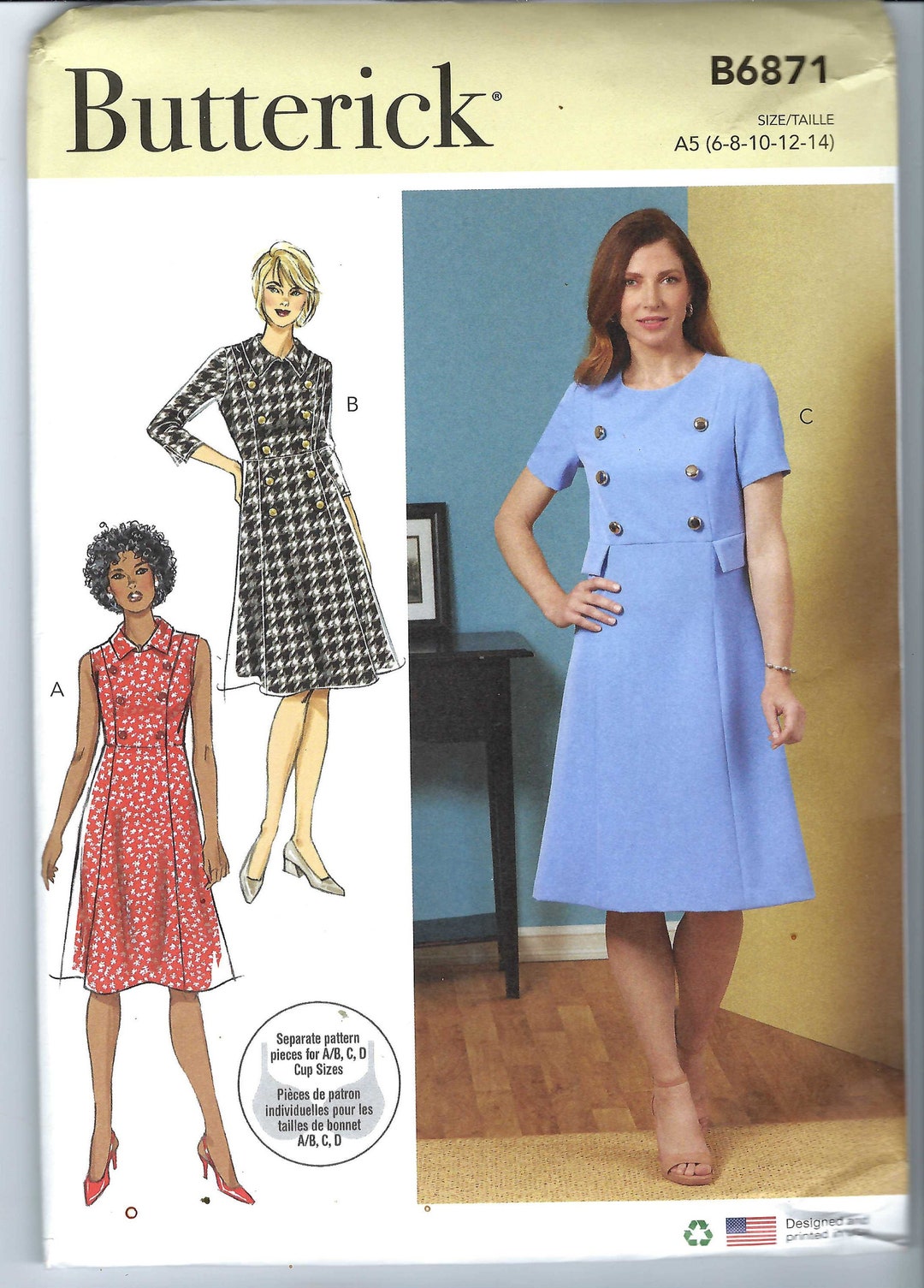 Uncut Butterick Sewing Pattern 6871 11349 Misses' Dress Size 6-14 14-22 ...