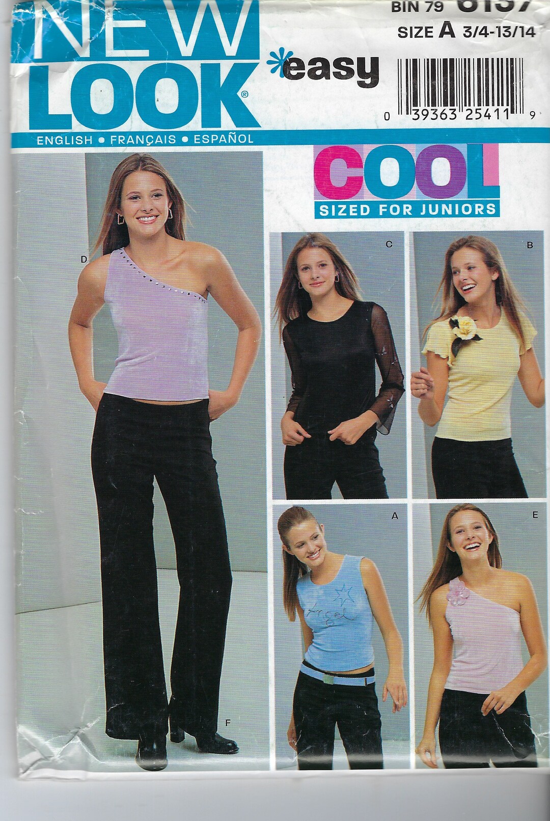 Uncut New Look Sewing Pattern 6137 Tops, One Shoulder, Sleeveless ...