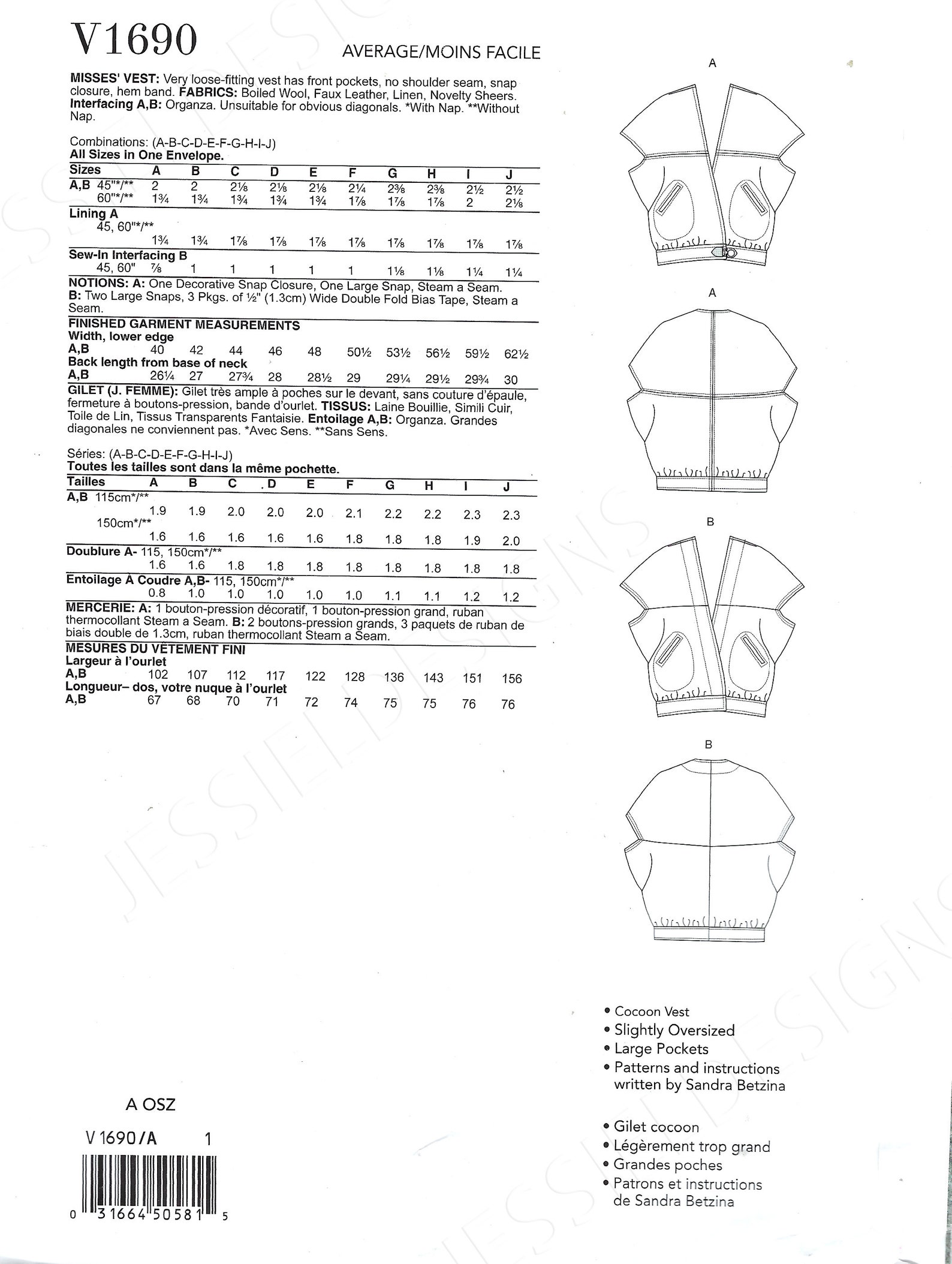 Uncut Vogue Sewing Pattern 1690 Misses' Vest All Size FF - Etsy