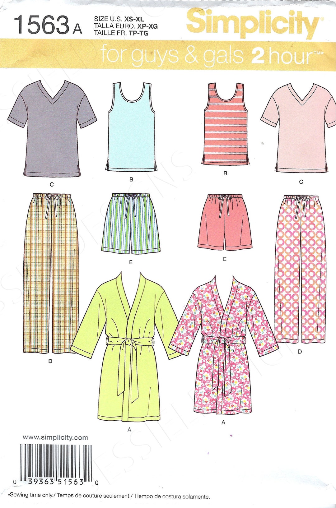 Uncut Simplicity Sewing Pattern 1563 Pajamas Robe Sewing Pattern Pants ...