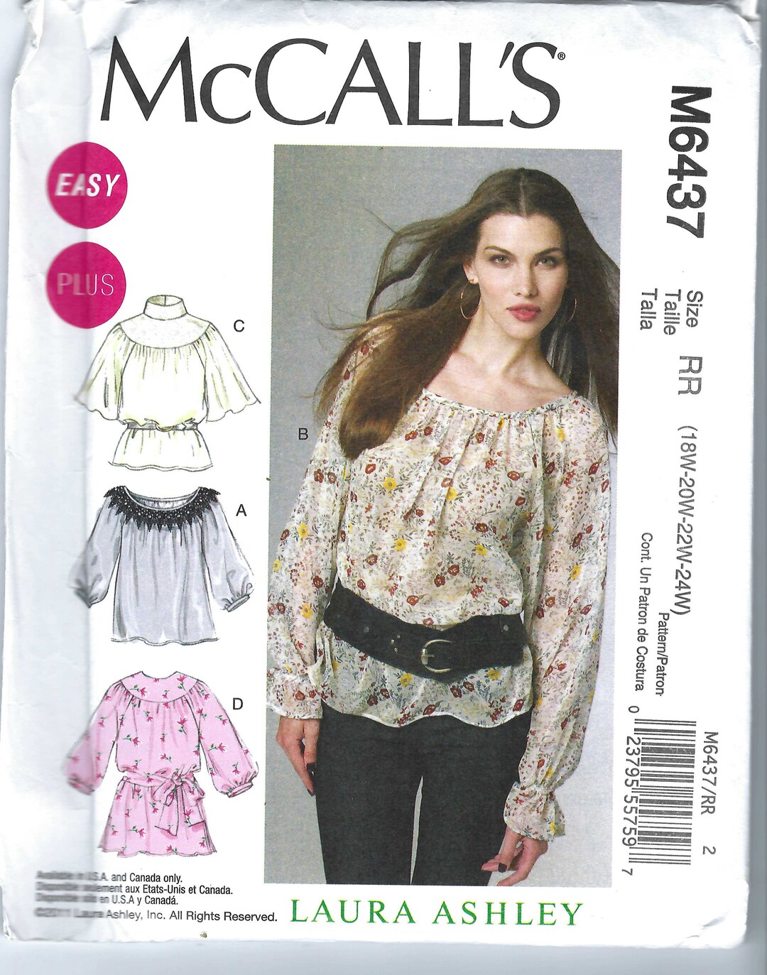 UNCUT Mccalls Sewing Pattern 6437 Easy Misses Tops and Belt Sizes 8-16 ...