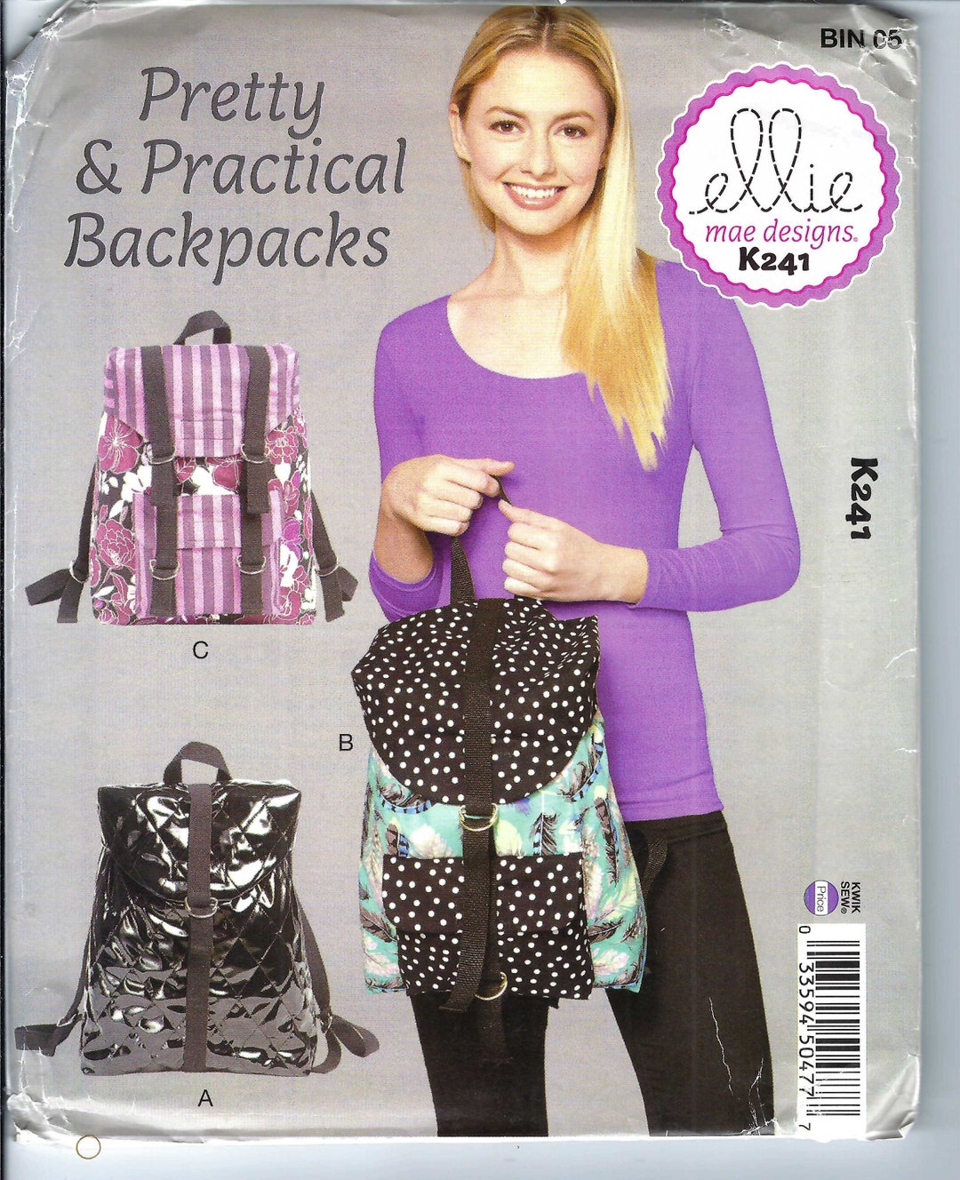 Uncut Kwik Sewing Pattern 241 Backpack Pattern, Kwik Sew 241, Kwik Sew ...