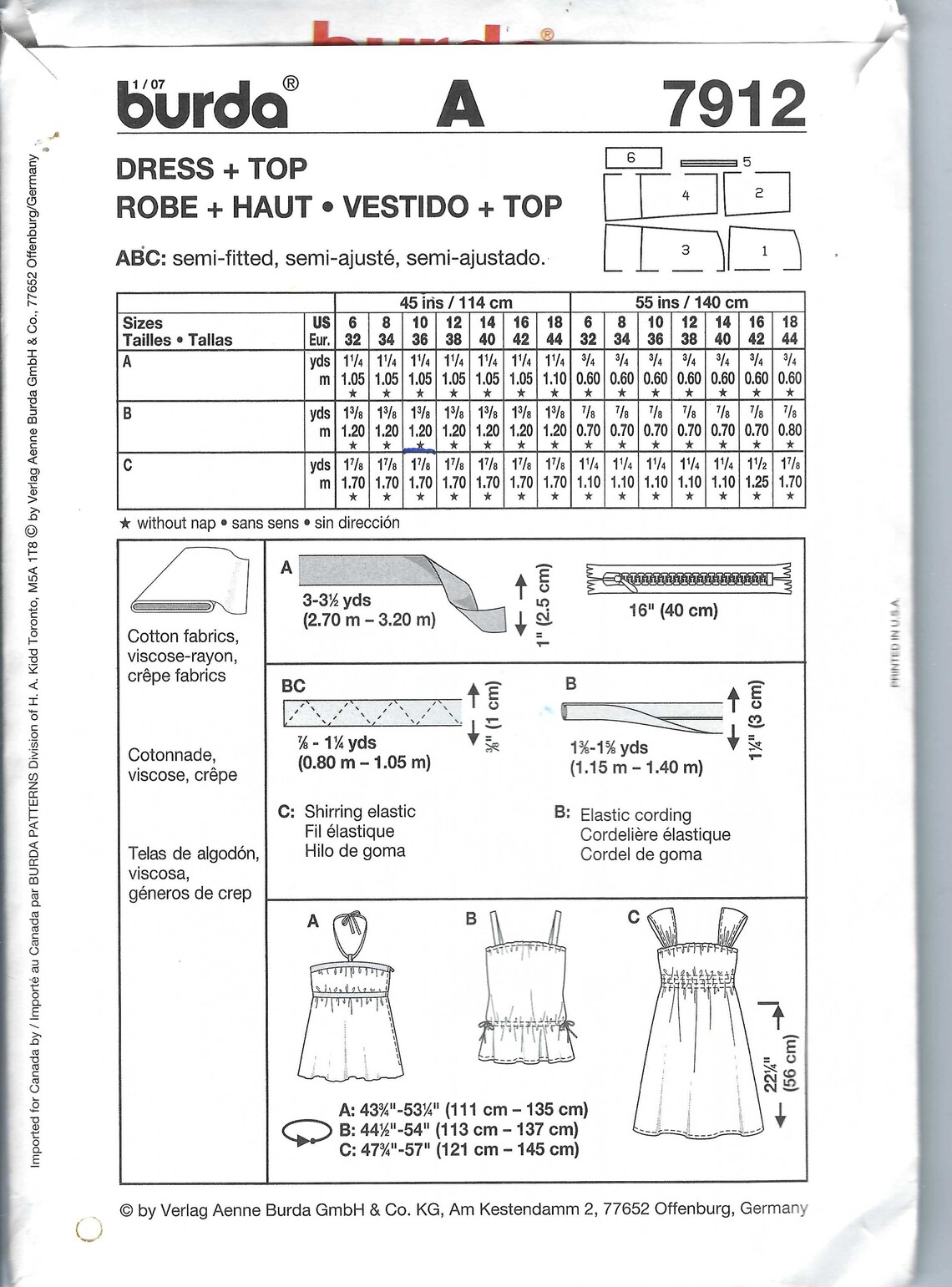 Uncut Vintage Burda Sewing Pattern Dress and Top Misses' Size 6 8 10 12 ...