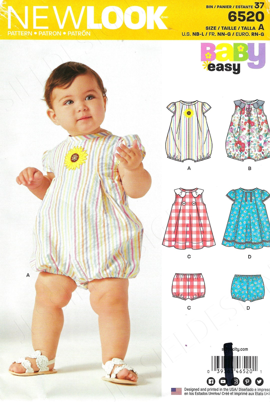 Uncut New Look Sewing Pattern 6520 Girl Top-bottom Dress Size NB-L FF ...