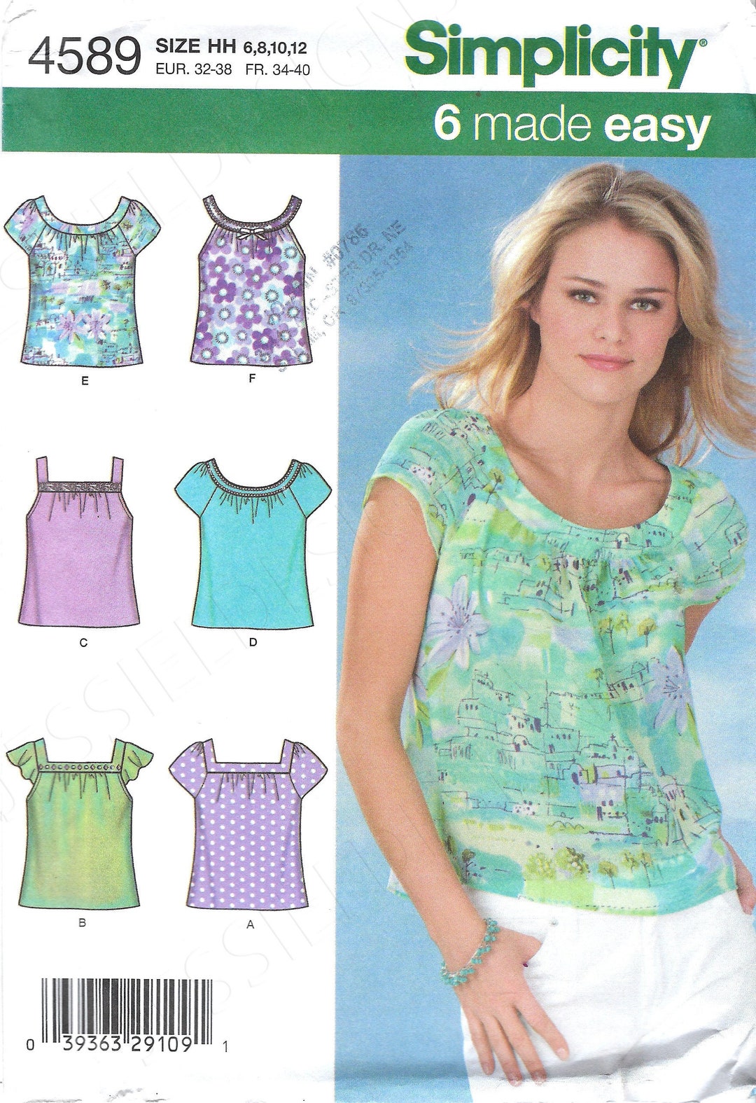 Uncut Simplicity Sewing Pattern 4589 Misses' Tops W/sleeve and Neckline ...