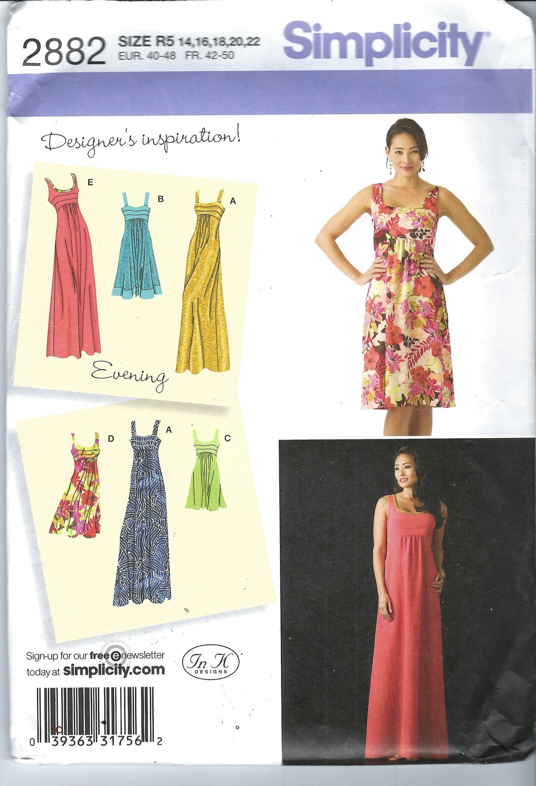 Uncut Simplicity Sewing Pattern 2882 Misses Sleeveless Dress Pattern 6 ...