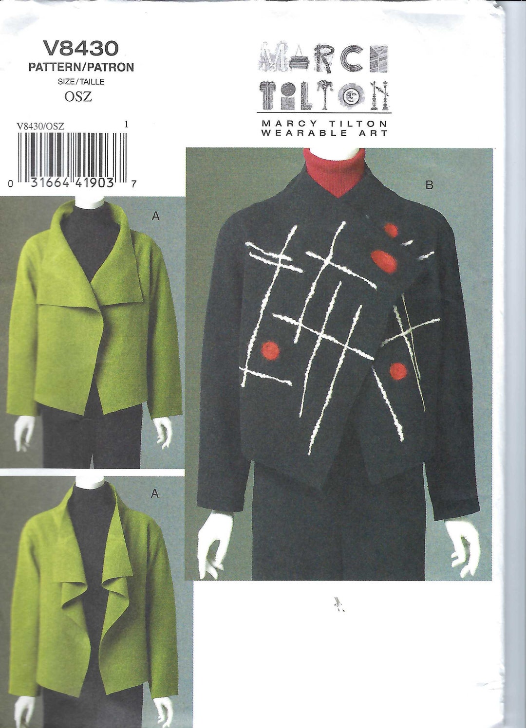 Uncut Vogue Sewing Pattern 8430 Wearable Art Jackets by Marci Tilton ...