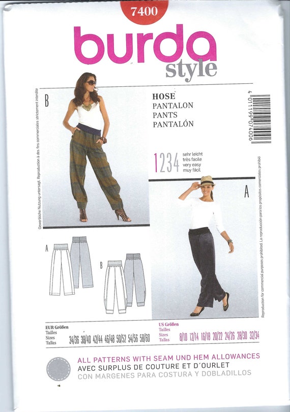 Uncut Burda Style Sewing Pattern Pants Slip Pants - Etsy
