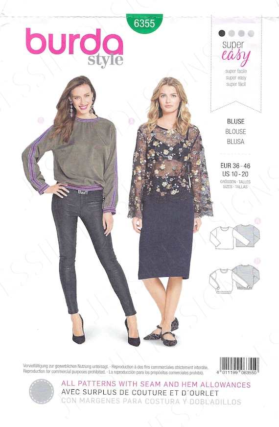 Uncut Burda Style sewing Pattern 6355 Misses Tops 10-20 FF | Etsy