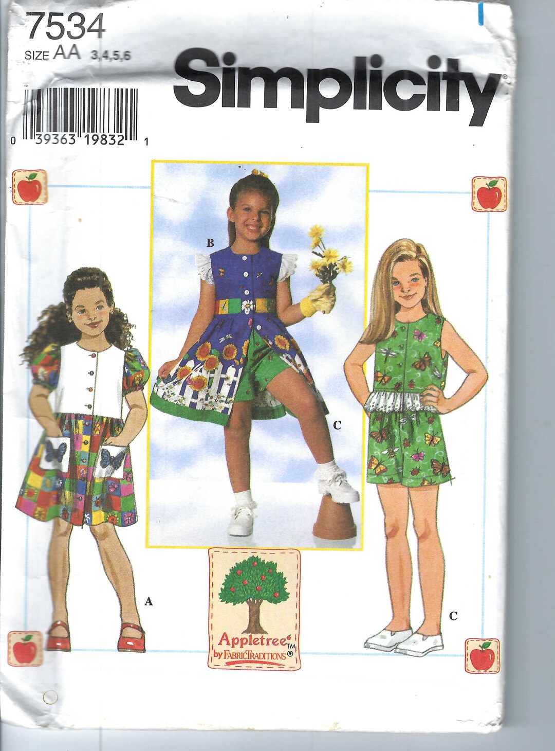 Uncut Vintage Simplicity Pattern Girls Dress, Top and Shorts, Size 3, 4 ...