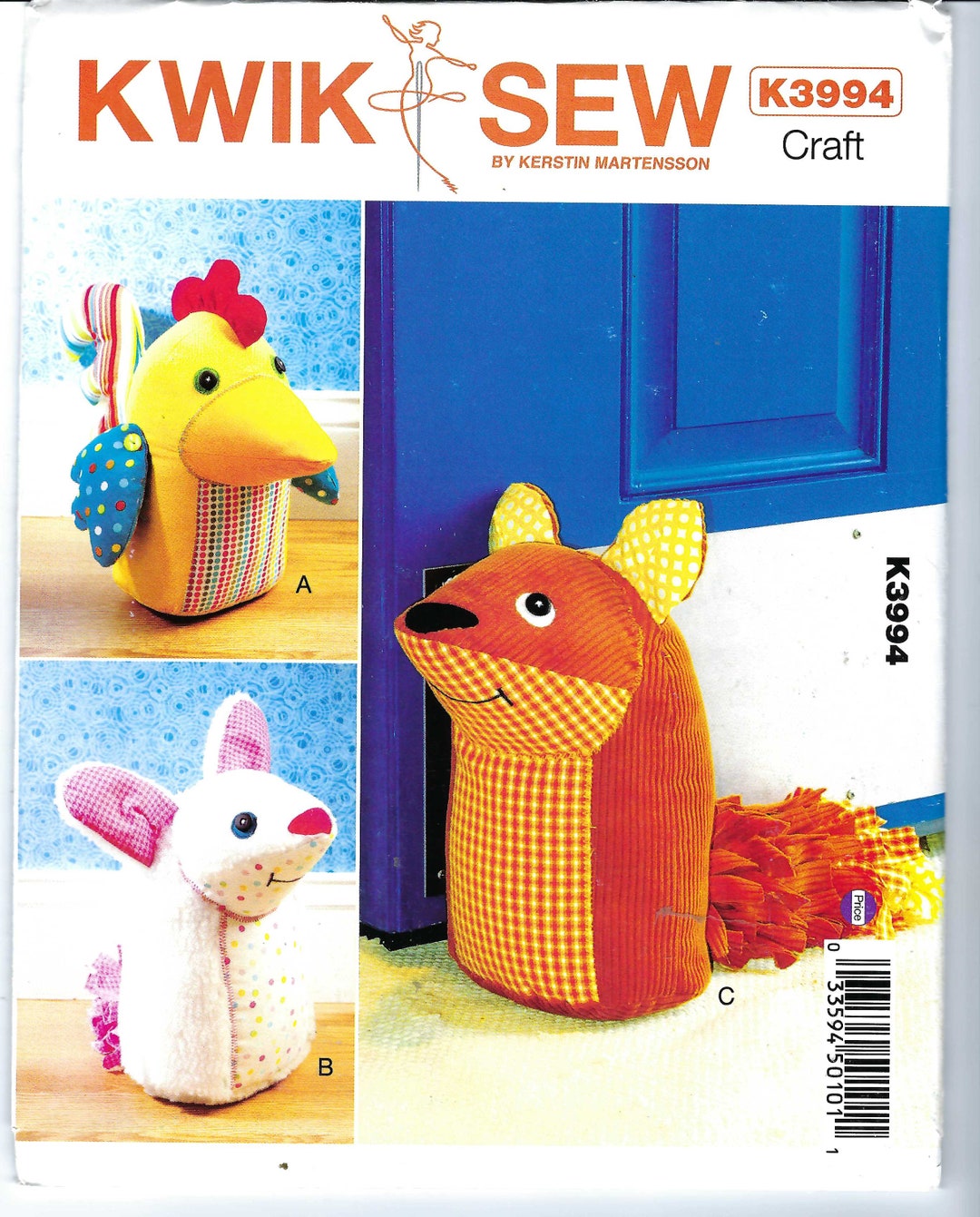 Uncut Kwik Sewing Pattern 3994 Door Stops Pattern Animals Fox Chicken ...