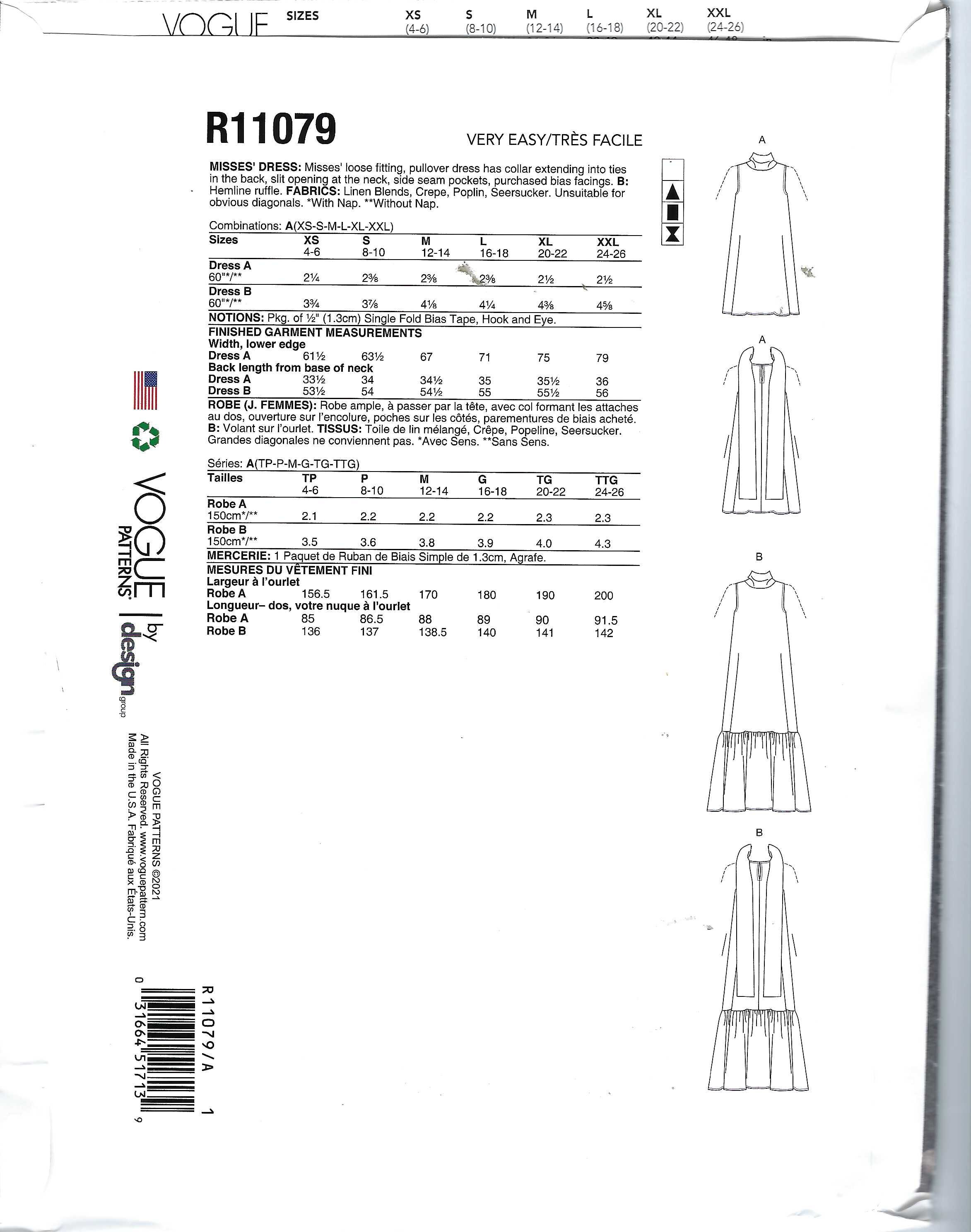 Uncut Vogue Sewing Pattern 1802 11079 Misses Dress Misses' - Etsy