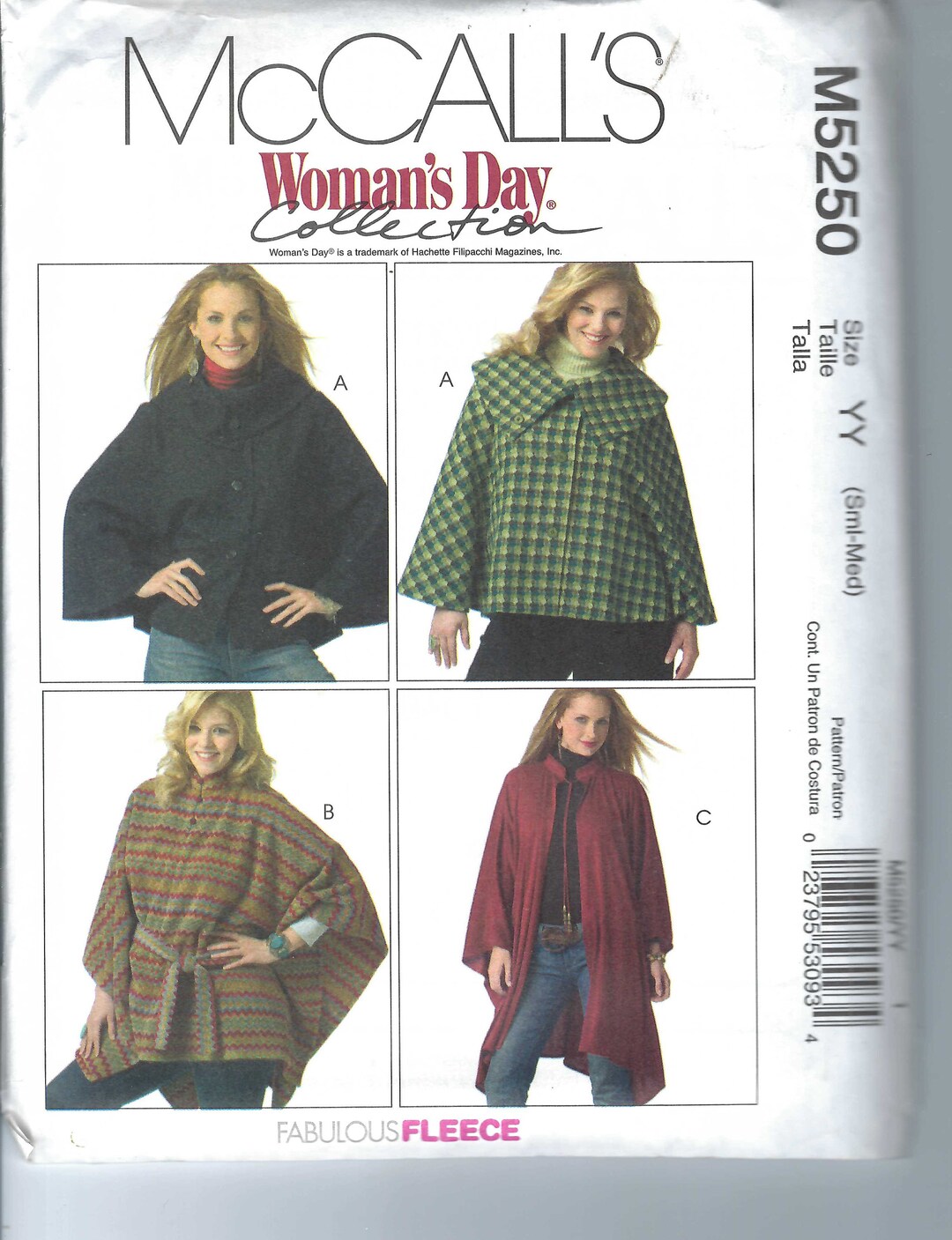 UNCUT Mccalls Sewing Pattern Misses Fleece Capes and Ponchos Mccalls 5250 Size S-m L-xl-xxl 26 ...