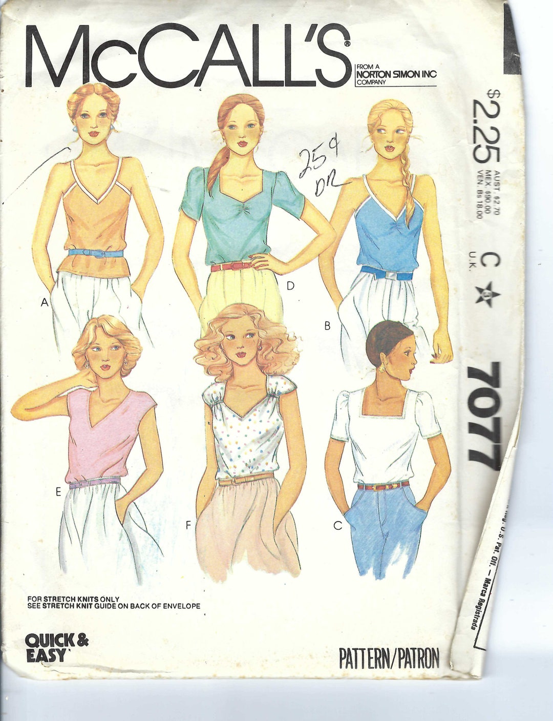 Uncut Vintage Mccalls Sew Sewing Pattern 7077 Summer Pullover Tops ...