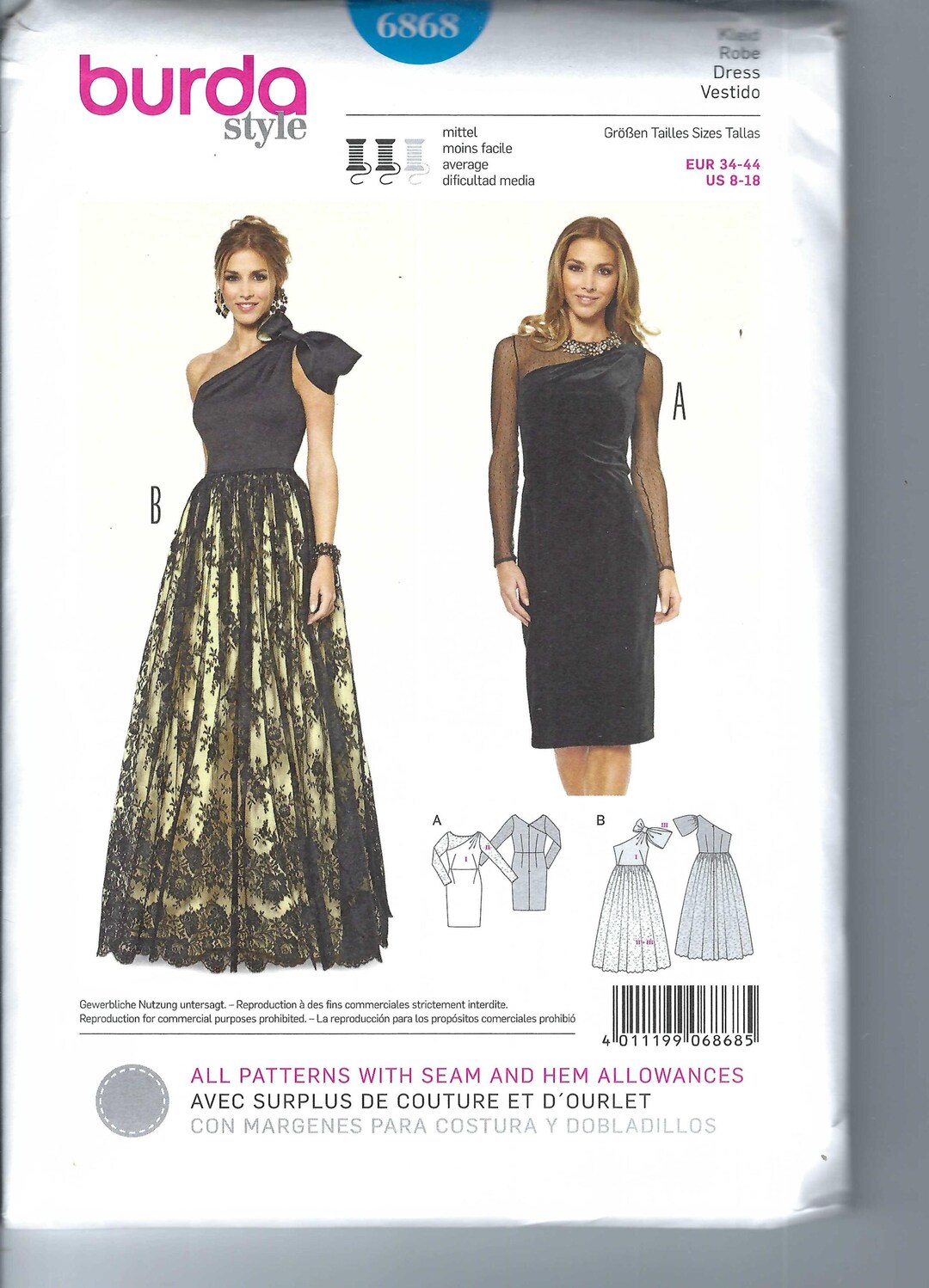 Uncut Burda Sewing Pattern 6868 - Misses DRESS - Long Evening Gown or ...