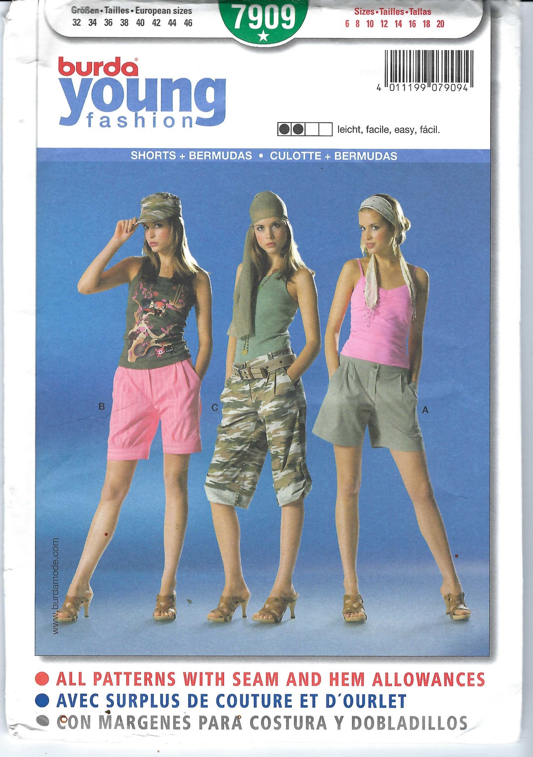 FF Burda Style Sewing Pattern 7909 Misses Shorts Size 6-20 Uncut - Etsy