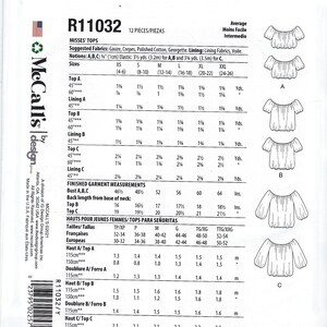 Uncut Mccalls Sewing Pattern 11032 8201 Misses' Tops Size XS-S-M L-xl ...