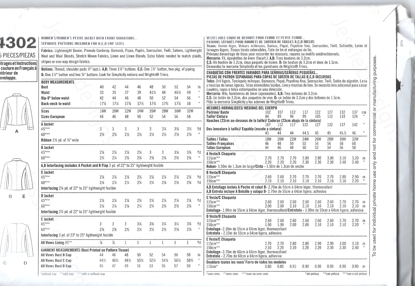 Uncut Simplicity Sewing Pattern 4302 Women's Jacket With - Etsy