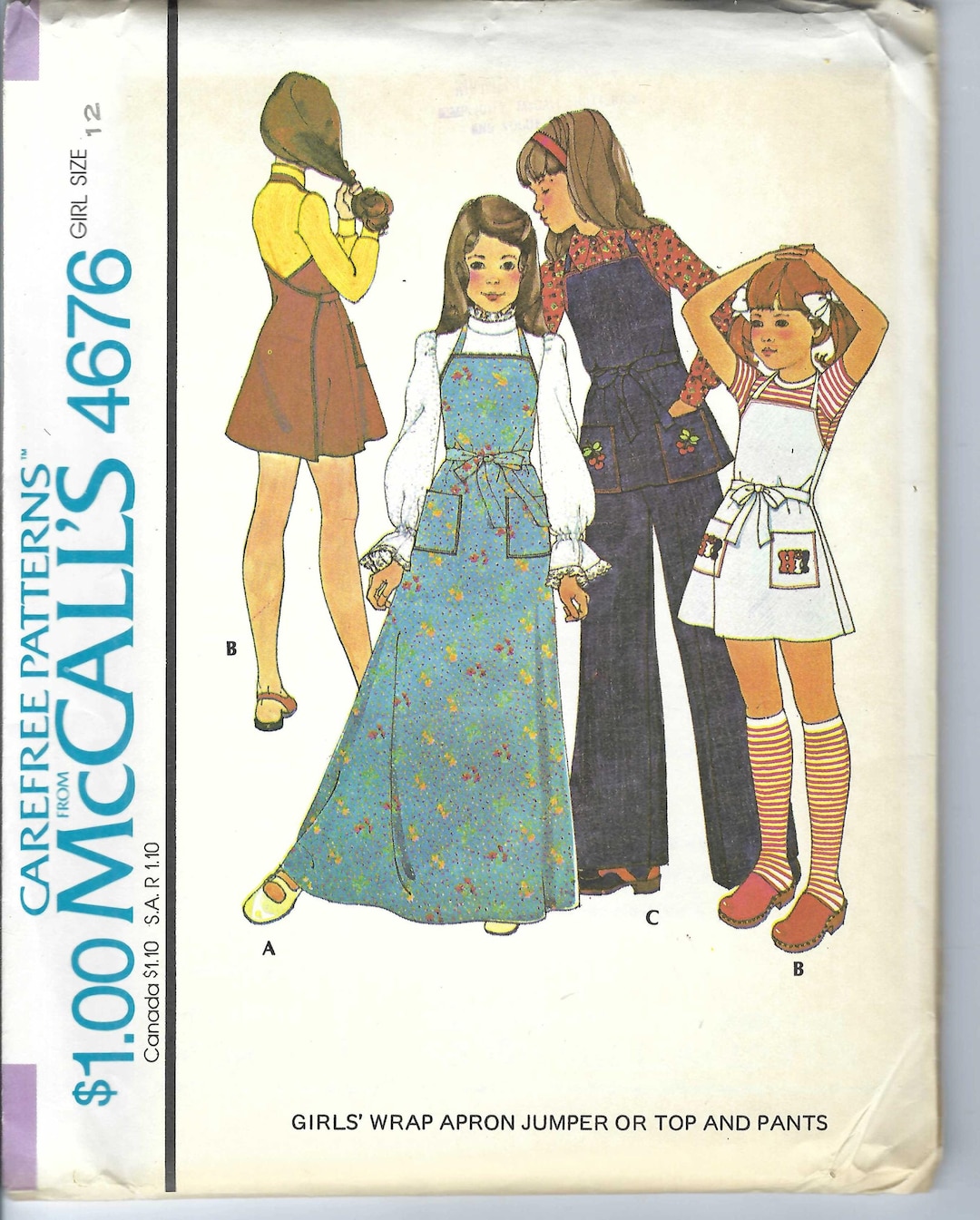 UNCUT Vintage Mccall's Sewing Pattern Girls' Back Wrap Apron Jumper ...
