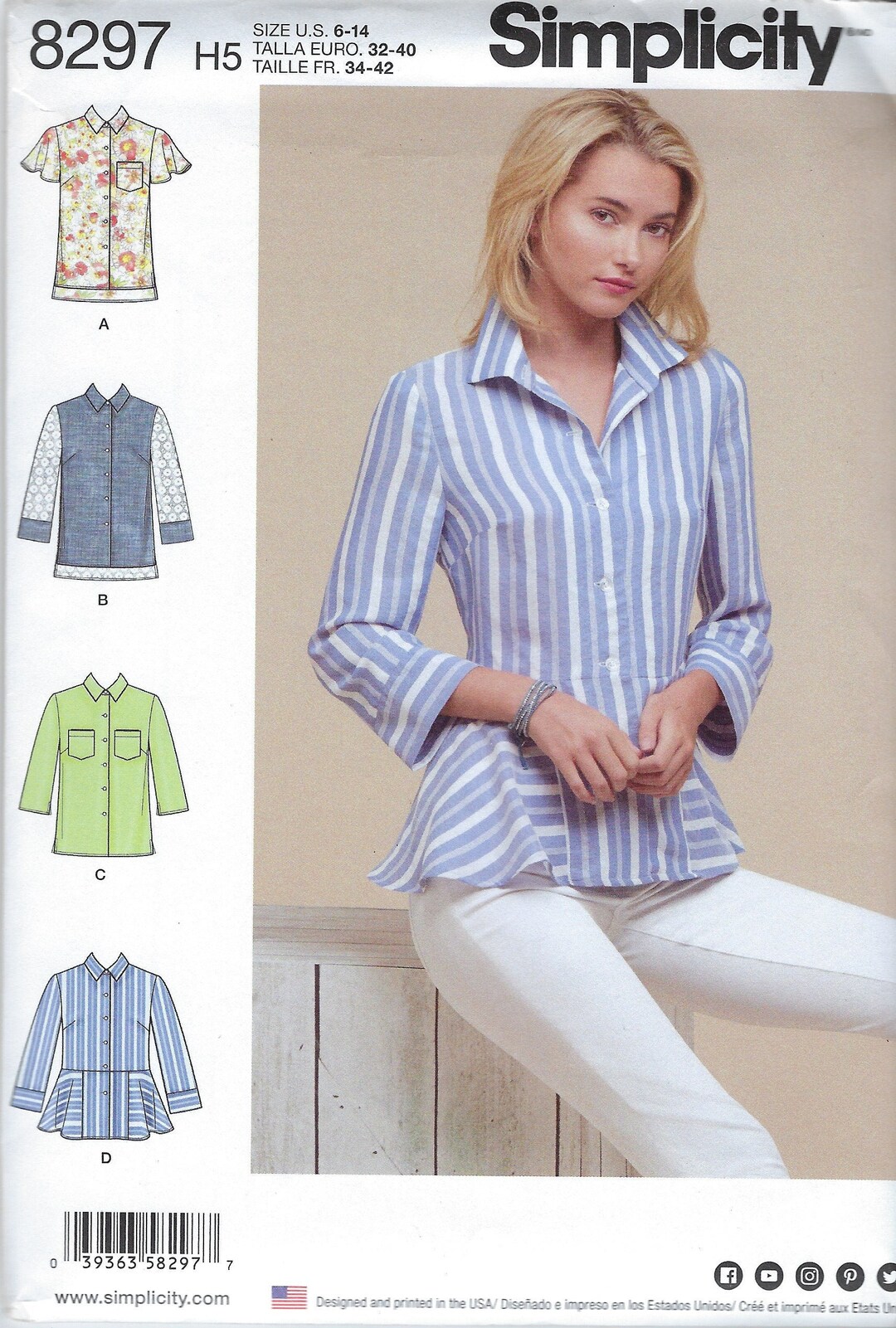 Uncut Simplicity Sewing Pattern 8297 Misses' Shirt With Sleeve and Hem ...