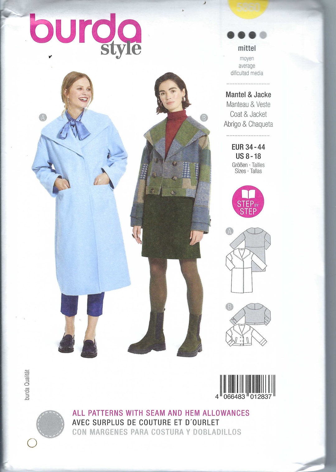 Uncut Burda Sewing Pattern Misses' Jacket & Coat Burda Style Sewing ...