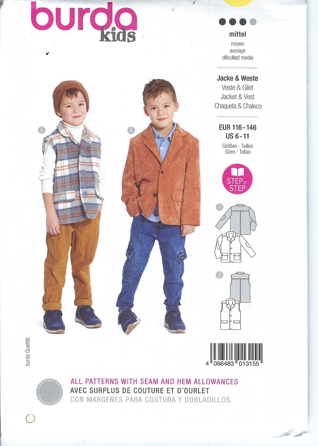 Uncut Burda Sewing Pattern 9234 - Vest and Jacket Size 6-11 FF - Etsy