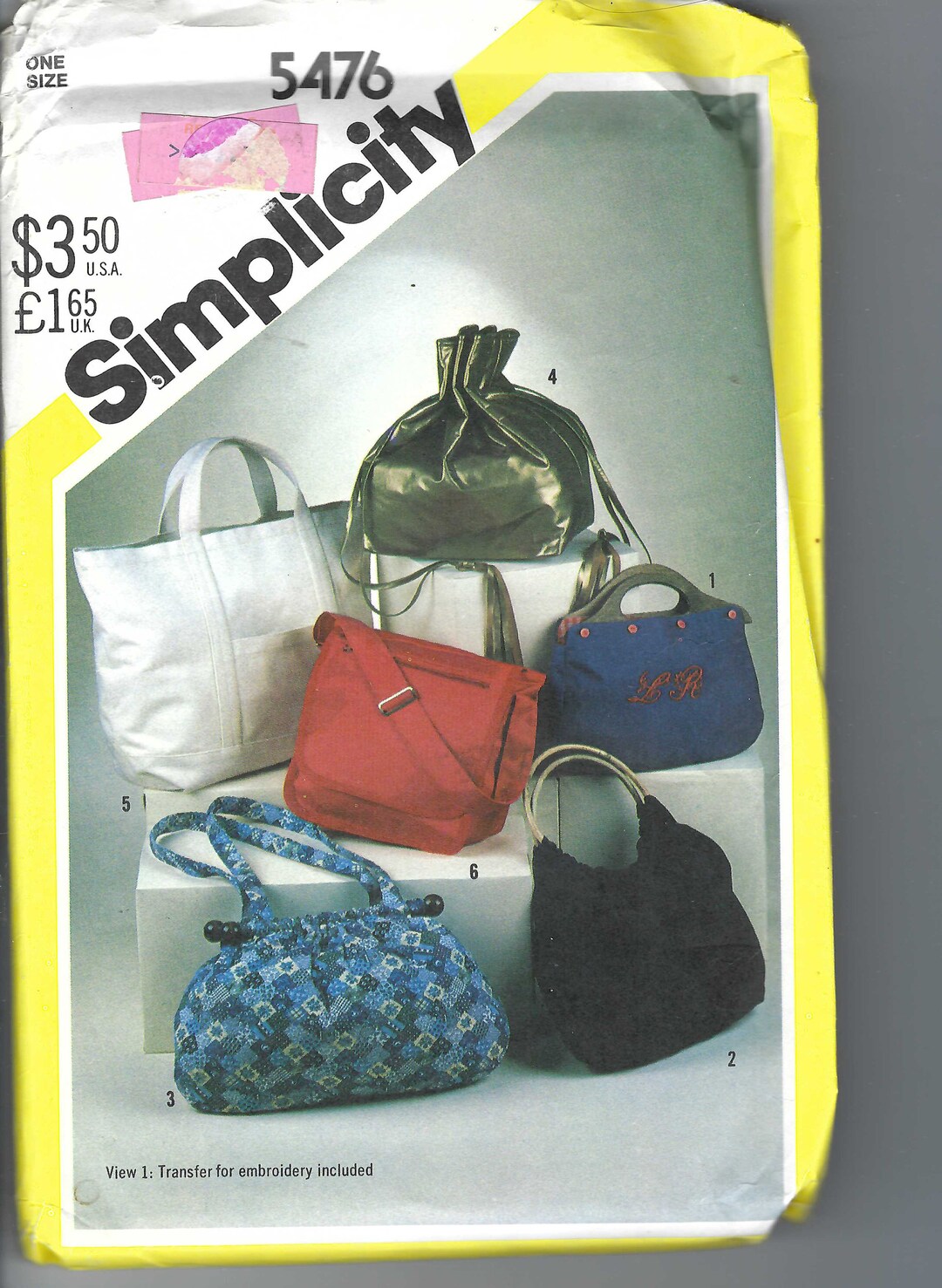 Uncut Vintage Simplicity Sewing Pattern 5476 Set of Fashion Hand Bags ...