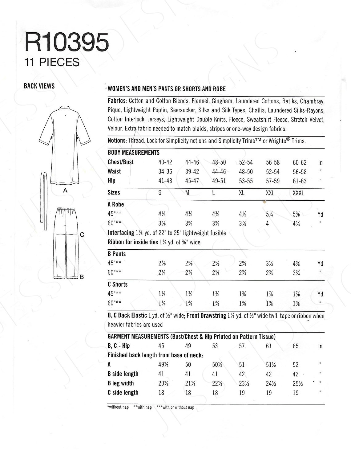 Uncut Simplicity Sewing Pattern 9131 10395 5314 UNISEX ROBE Pants ...