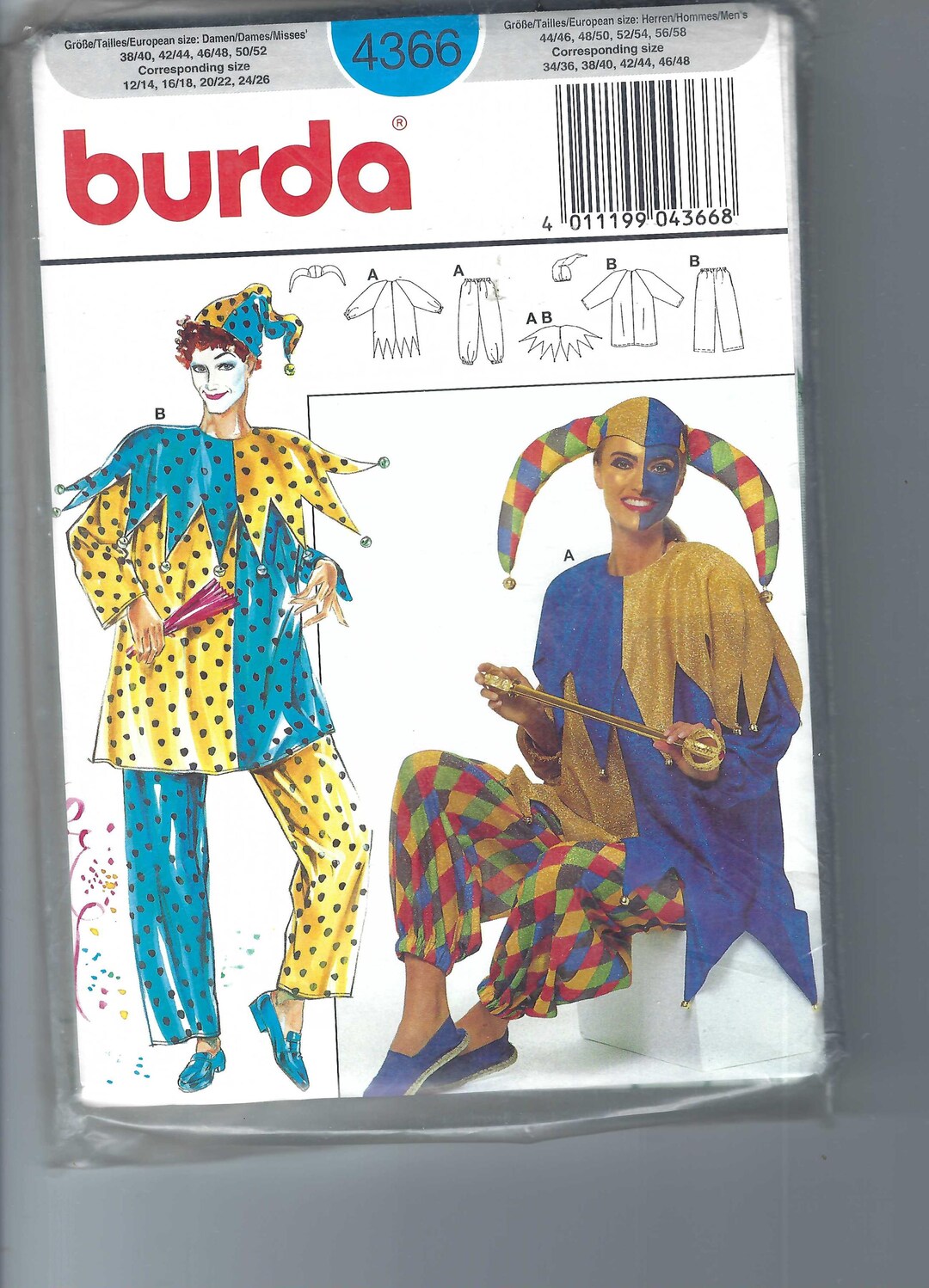 Uncut Burda Sewing Pattern Costumes Pattern 4366 USA Adult Sz 34-48 FF ...