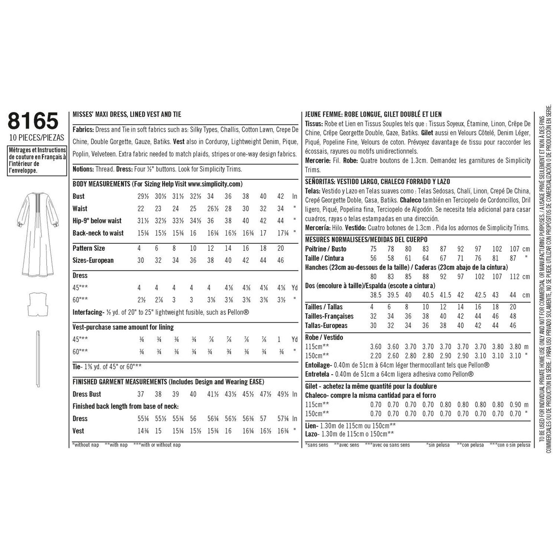 Uncut Simplicity Sewing Pattern 8165 Misses' Maxi Dress - Etsy