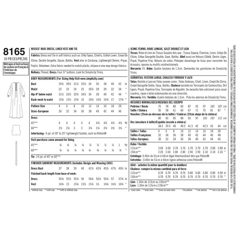 Uncut Simplicity Sewing Pattern 8165 Misses' Maxi Dress - Etsy