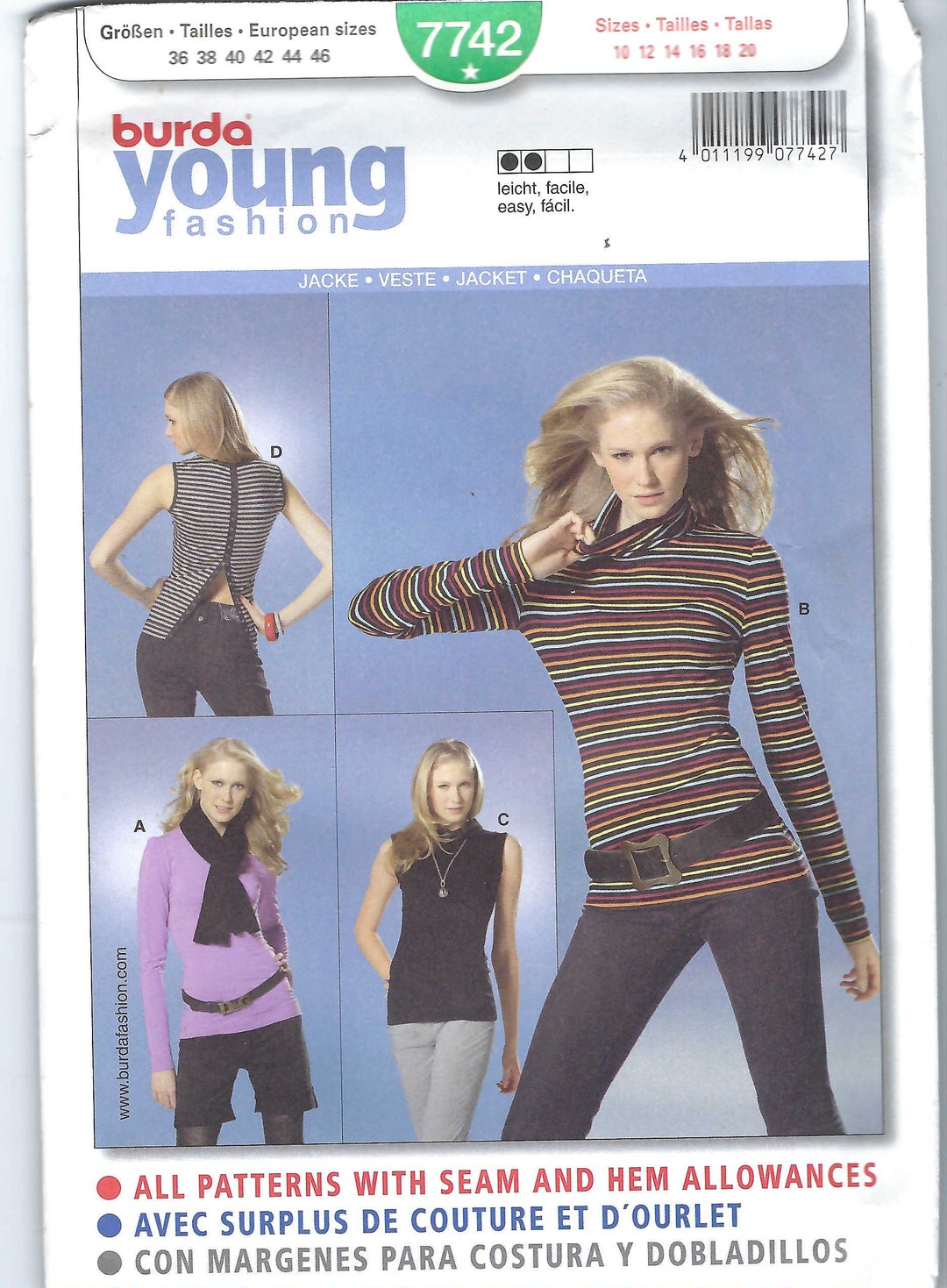 FF Burda Style Sewing Pattern 7742 Misses' Shirts Size (10-20) Uncut - Etsy