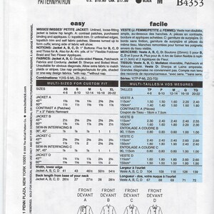 Uncut Butterick Sewing Pattern 4353 Ladies Jacket Size Xs-s-m L/XL FF ...