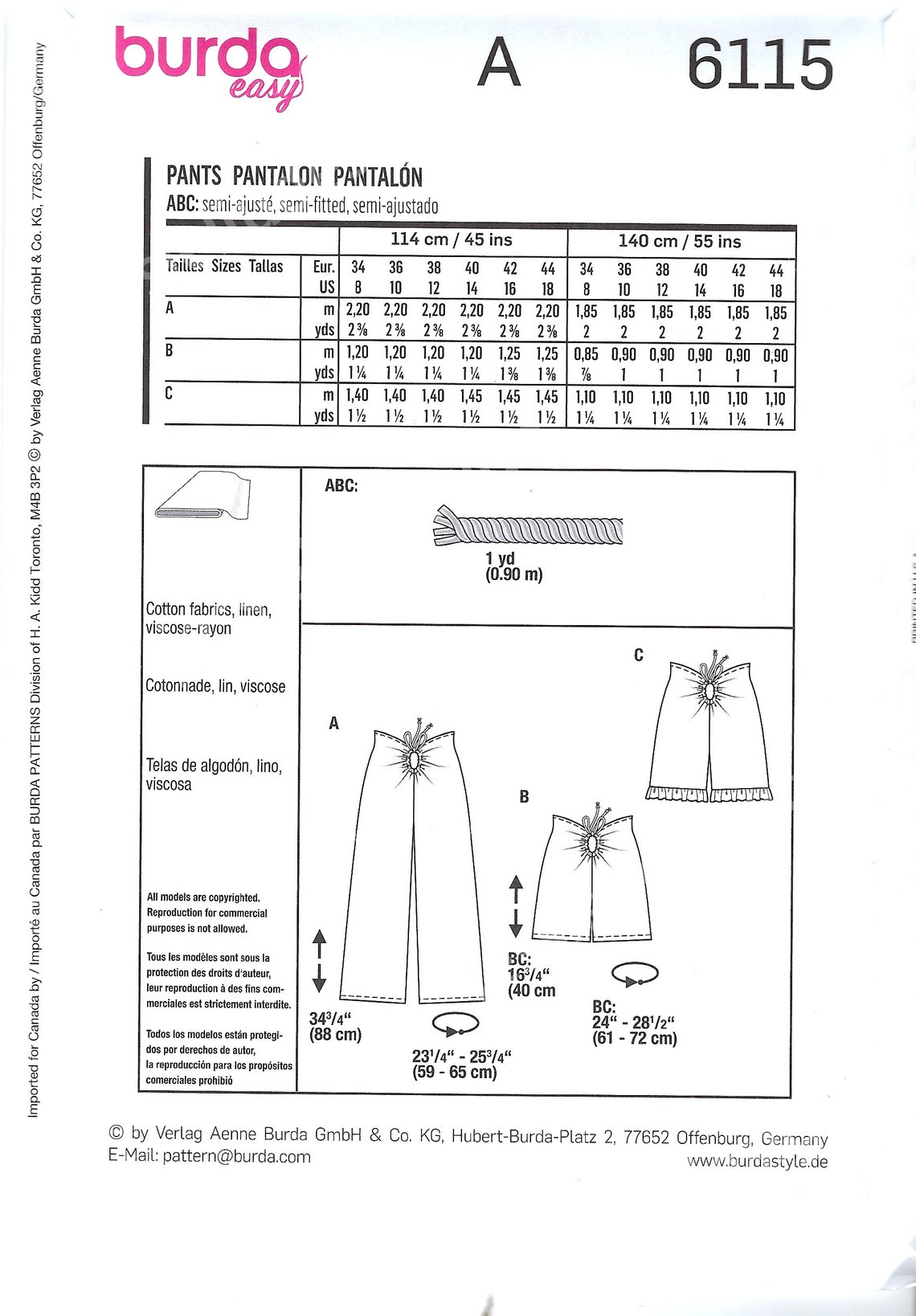 Uncut Burda Style Sewing Pattern 6115 Misses Pants Pants in | Etsy