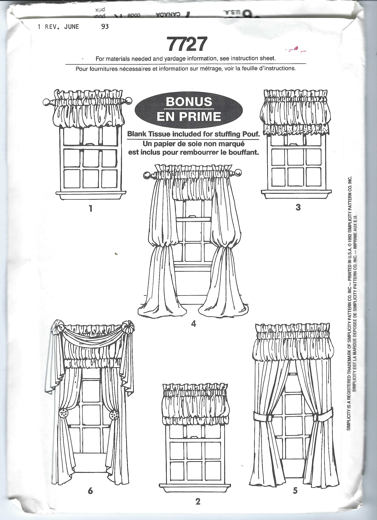 Uncut Simplicity Sewing Pattern 7727 Abbie's Jiffy 6 Pack Curtains ...