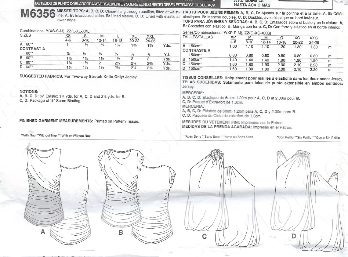 Uncut mccalls Sewing Pattern 6356 Women's Knit Size XS | Etsy