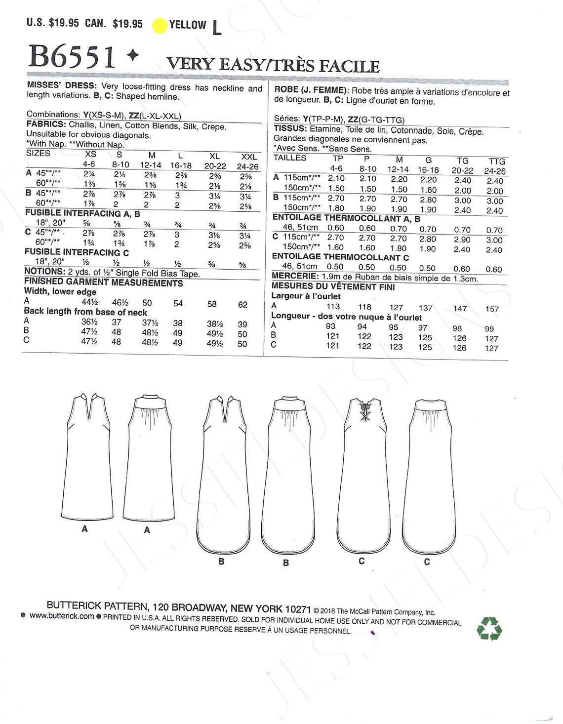 Uncut Butterick Sewing Pattern 331 6551 Misses Fast and Easy - Etsy Canada