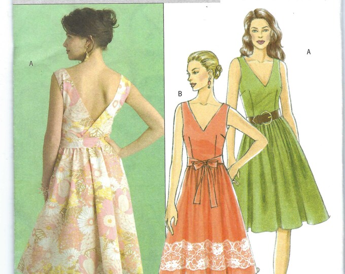 Uncut Butterick Sewing Pattern Dresses and Belt, Sleeveless Deep V-back ...