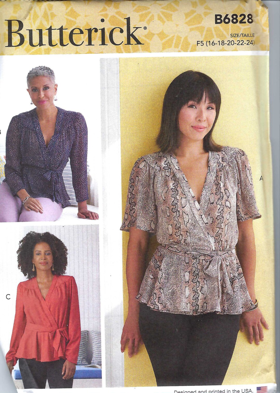 Uncut Butterick Sewing Pattern 11070 6828 Misses' Tops Size 6-14 16-18 ...