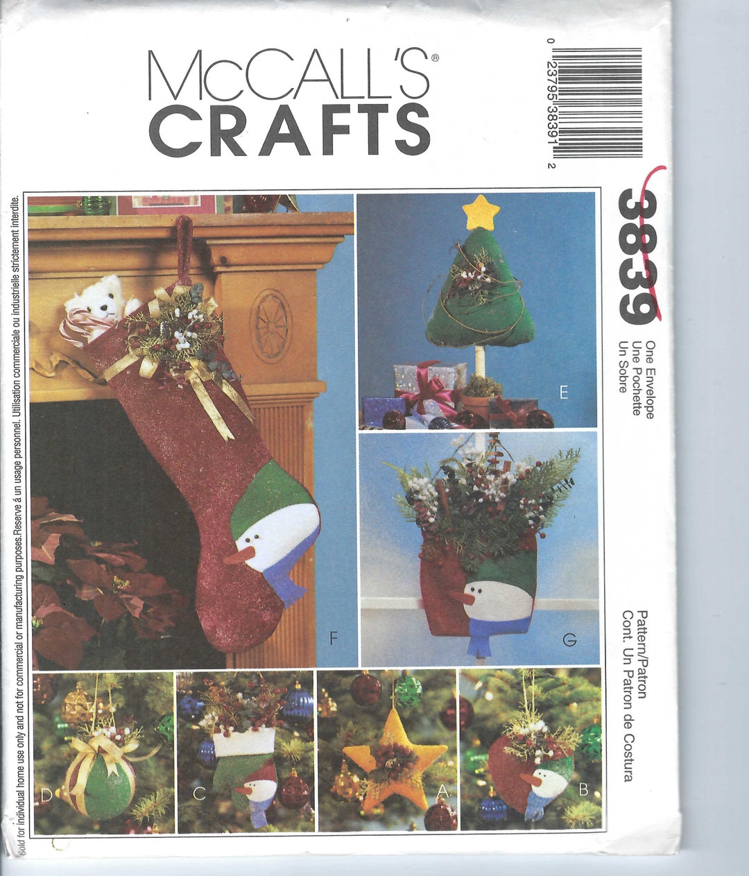 Uncut Mccalls Sew Sewing Pattern 3839 Christmas Decorations Pattern | Star, Heart, Kitten, Ball ...