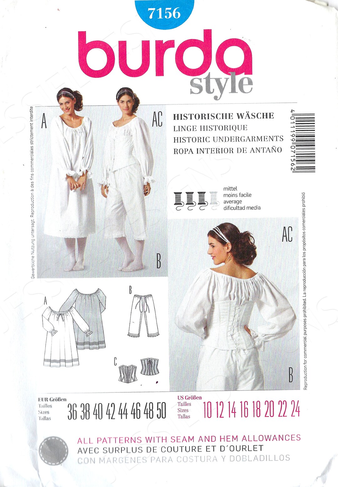 Uncut Burda Style Pattern 7156 Style Corset Bloomer Shift Chemise ...
