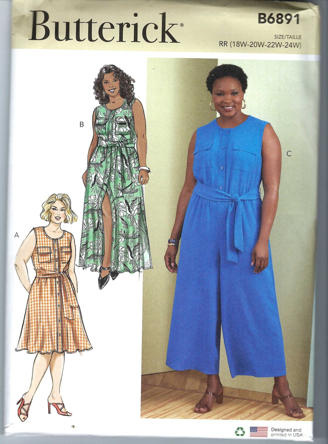 Uncut Butterick Sewing Pattern 6891 Misses Jumpsuits and Dresses Sizes ...