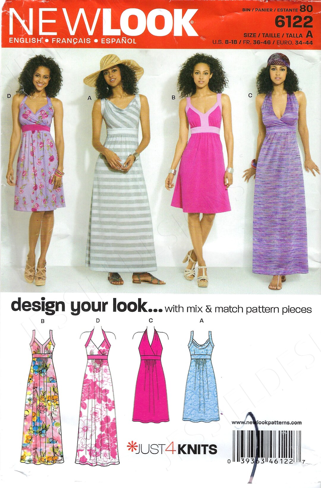 Uncut New Look Sewing Pattern 6122 Jersey Dress Pattern With Various ...